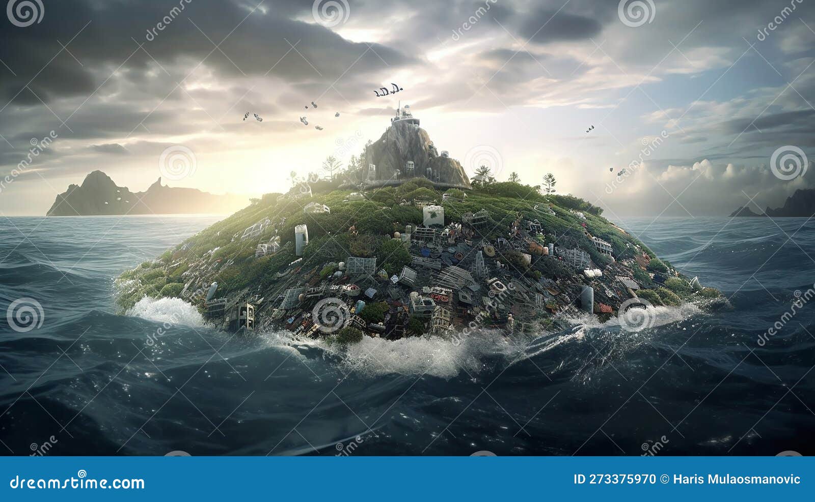 Plastic Pollution Island 3d Illustration Ai Generated Stock ...