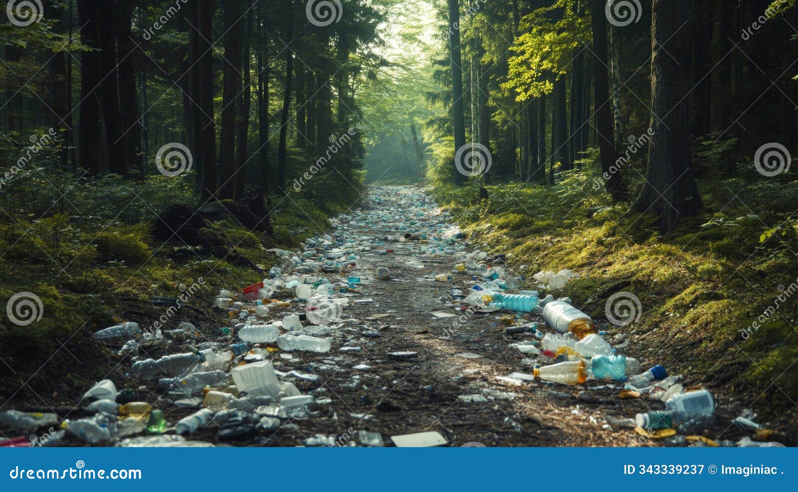 Plastic Pollution Littering a Forest Path Stock Illustration ...