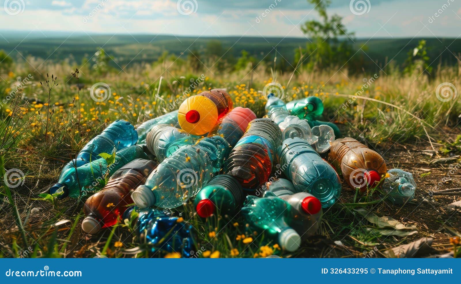 Plastic Pollution in Nature a Pile of Plastic Bottles Discarded in a ...