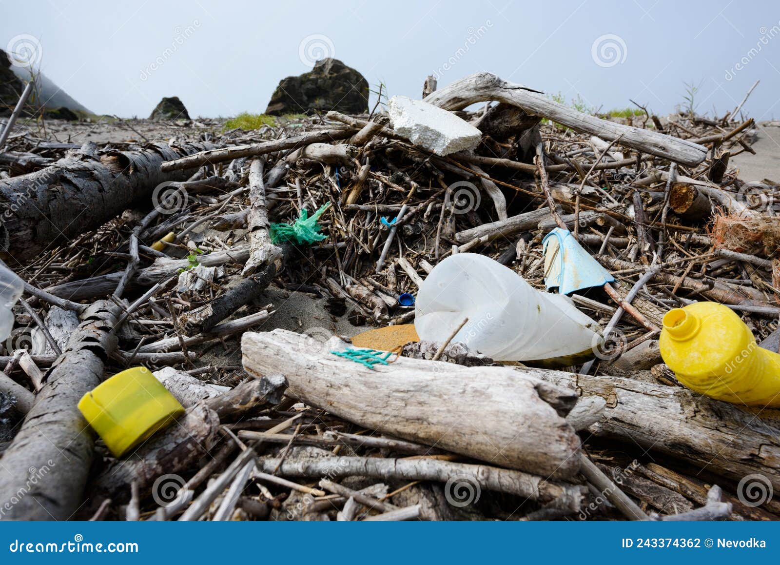 Plastic Pollution Nets Bottles Styrofoam on Ocean Beach Stock Photo ...