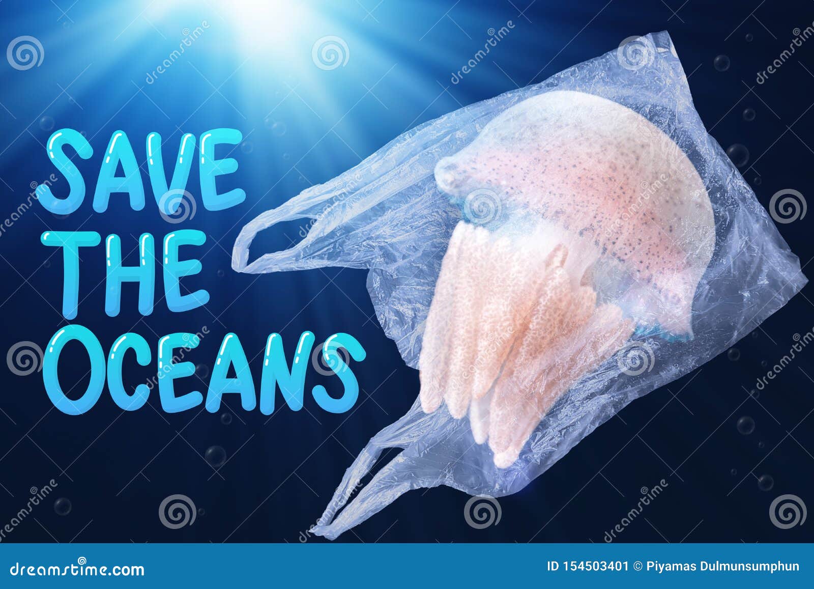 Plastic Pollution In Ocean Environmental Problem Concept. Jellyfish ...