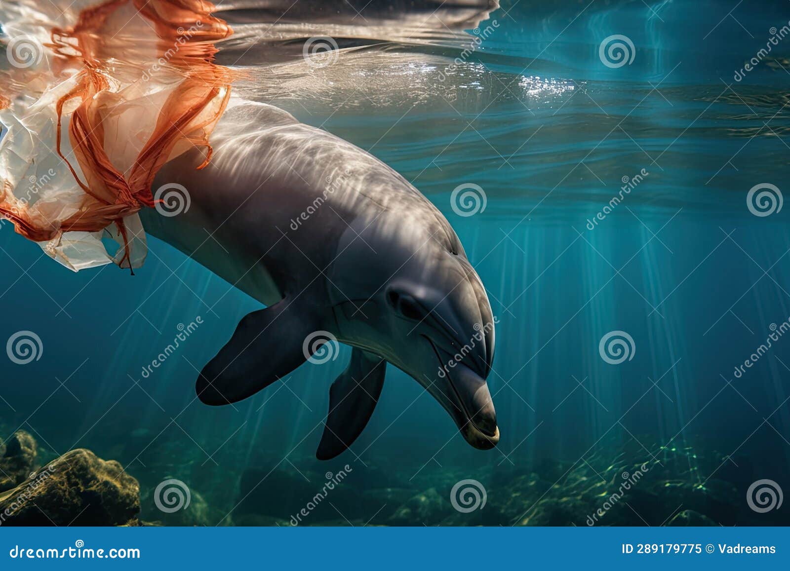 Plastic Pollution in Ocean Environmental Problem. Dolphin Hardly ...