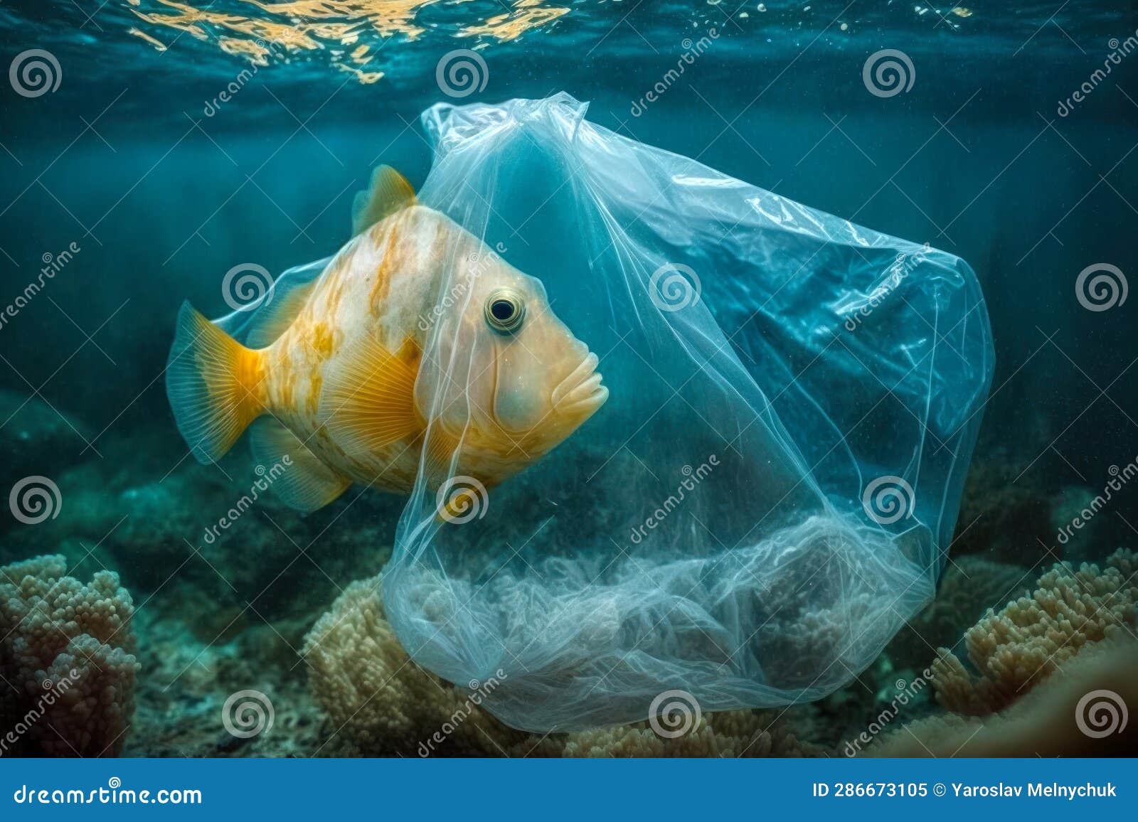 Plastic Pollution in Ocean. the Fish Got Tangled in a Plastic Bag ...