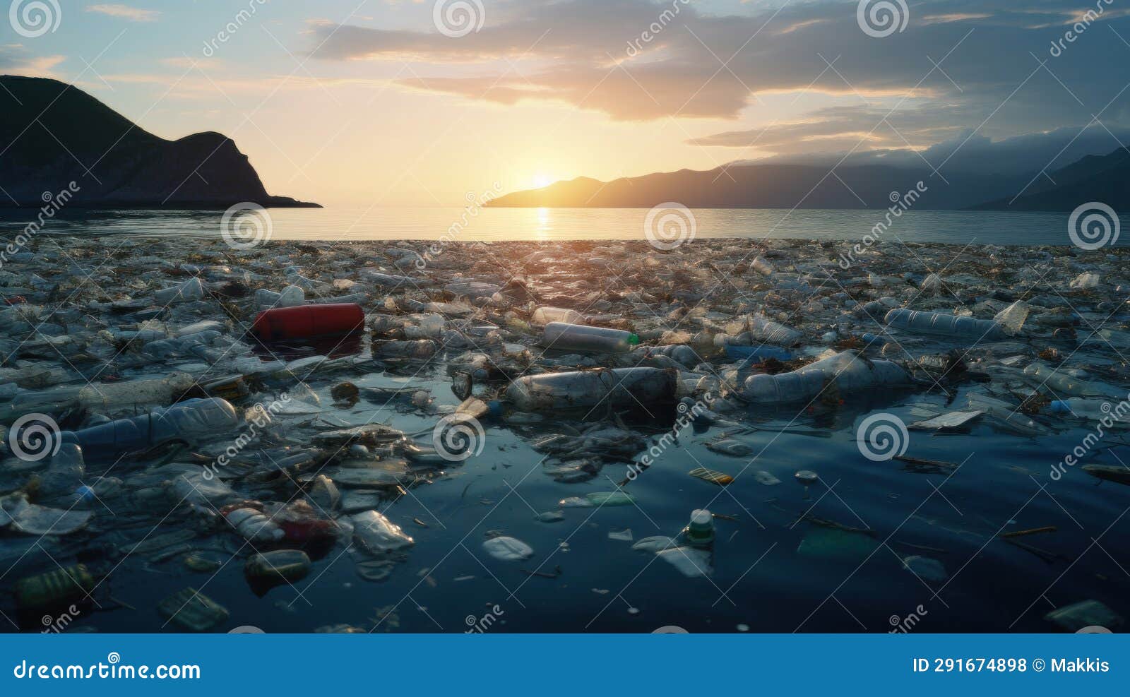 Plastic Pollution of the Ocean. Plastic Garbage Floating in Water Stock ...