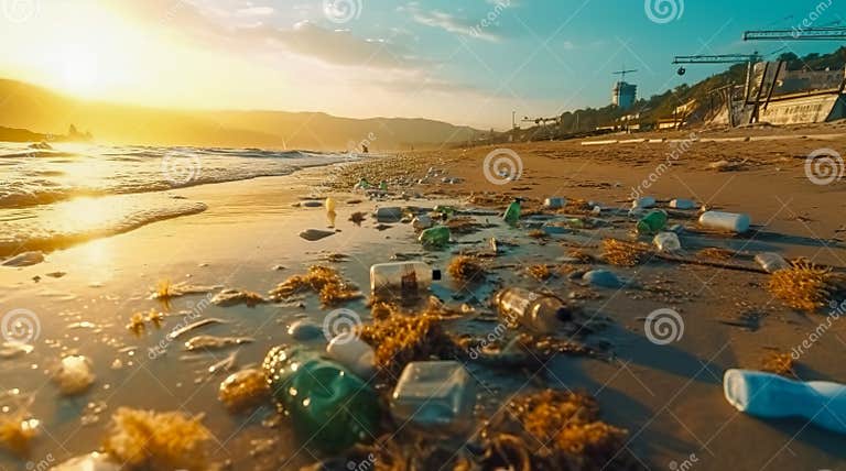 Plastic Pollution in Ocean. Problem Plastic Bottles and Microplastics ...