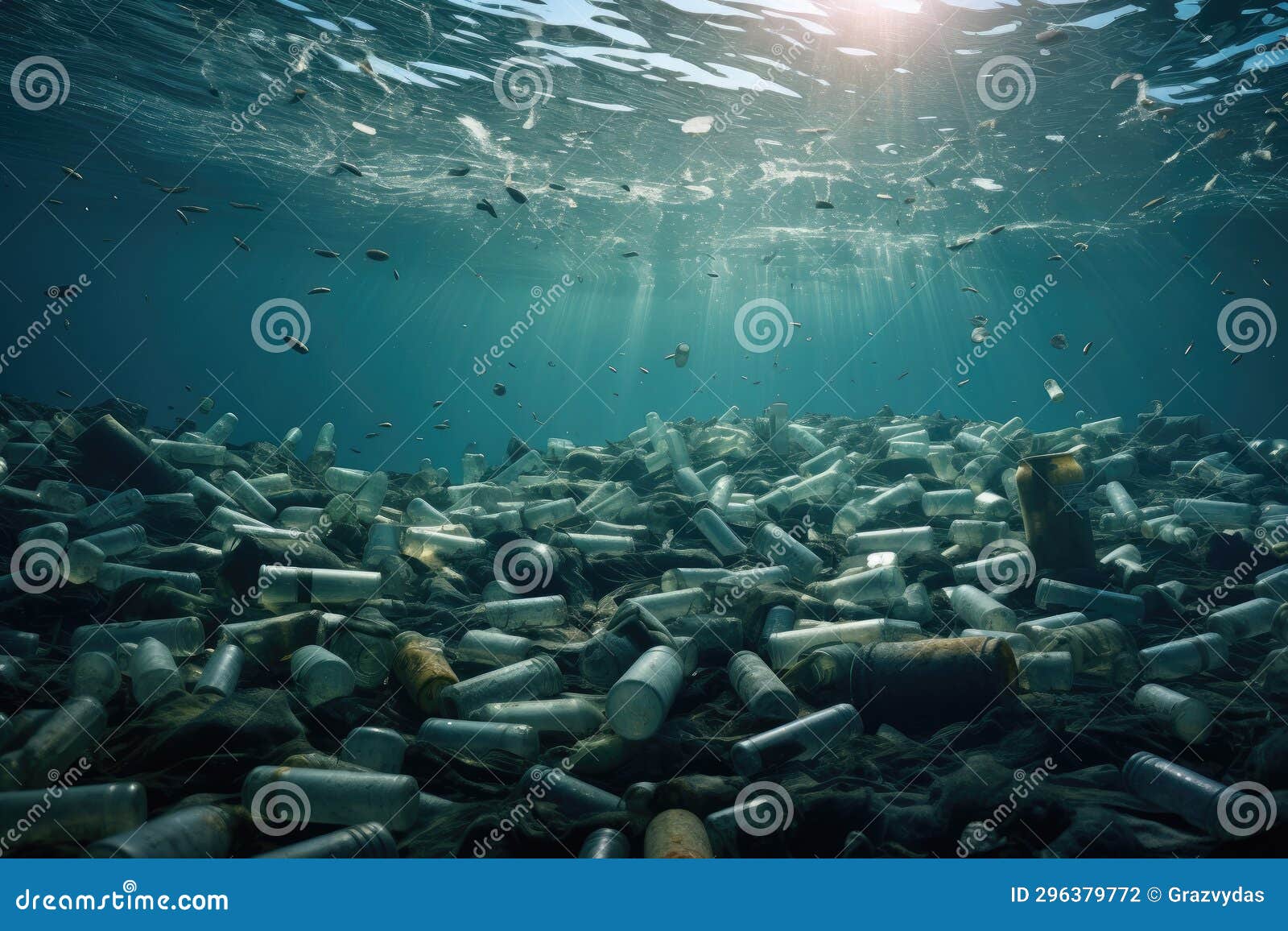 Plastic Pollution in Ocean. Underwater with Garbage Floating on Sea ...