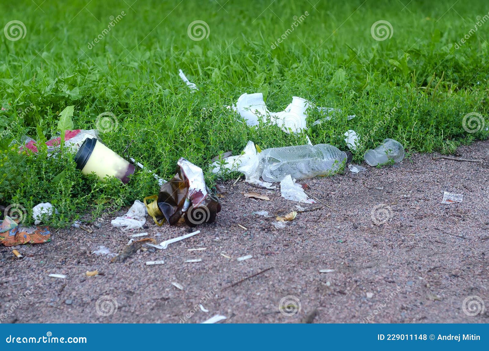 Plastic Pollution in the Park, Close Up. Stock Photo - Image of bags ...