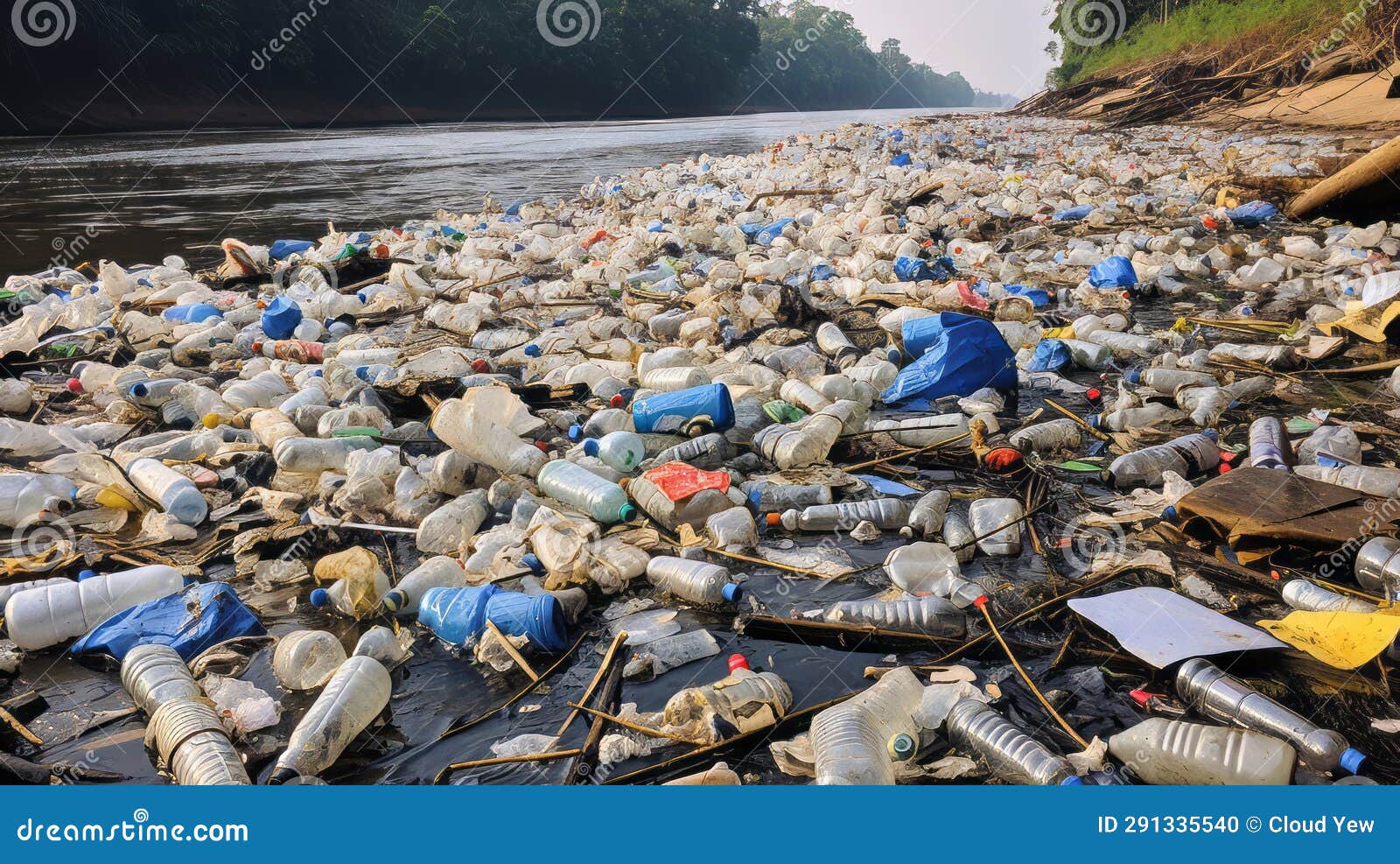 Plastic Pollution in River Harming Aquatic Life Stock Illustration ...