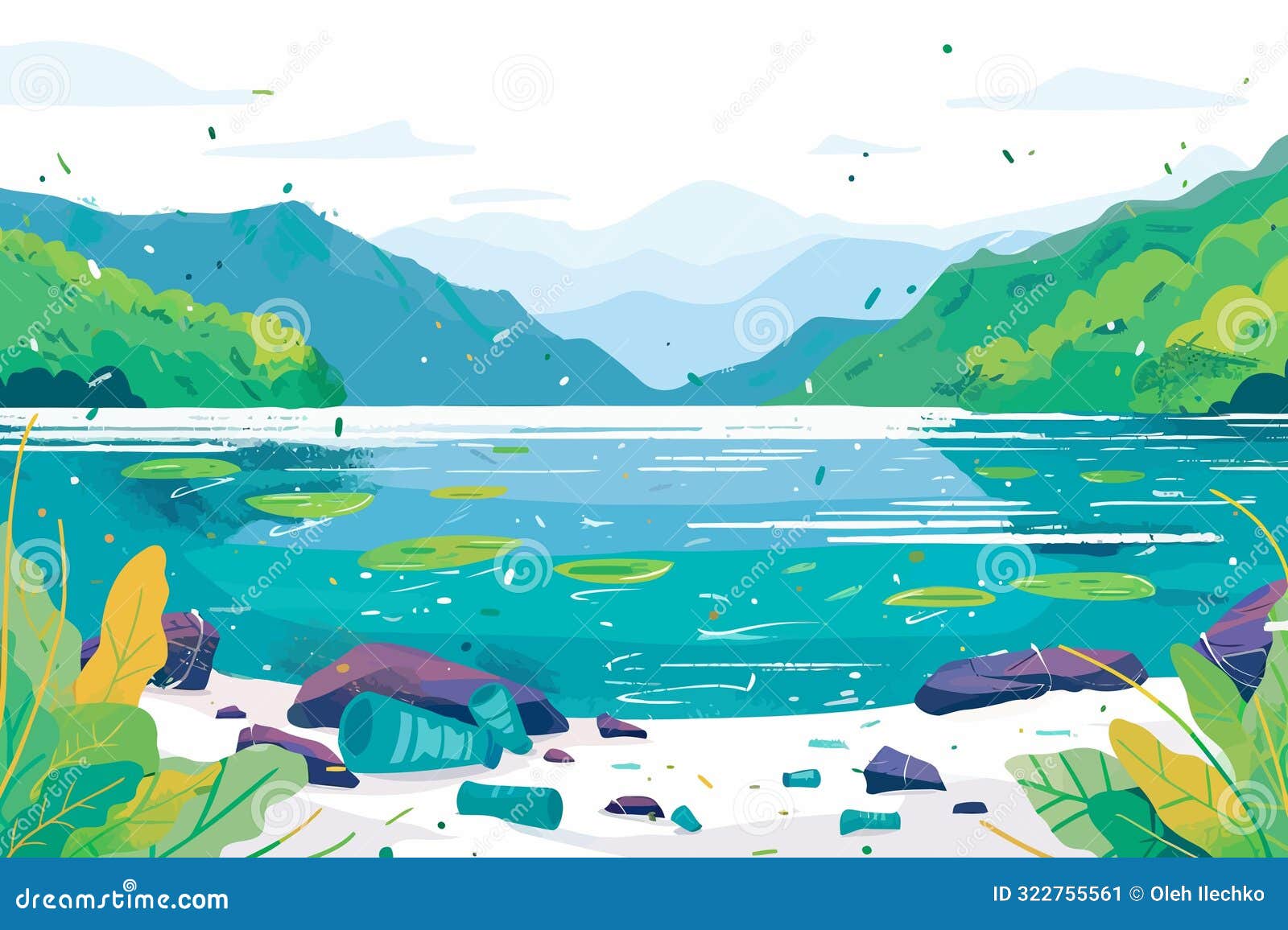 Plastic Polution of Lake Isolated Vector Style Stock Vector ...