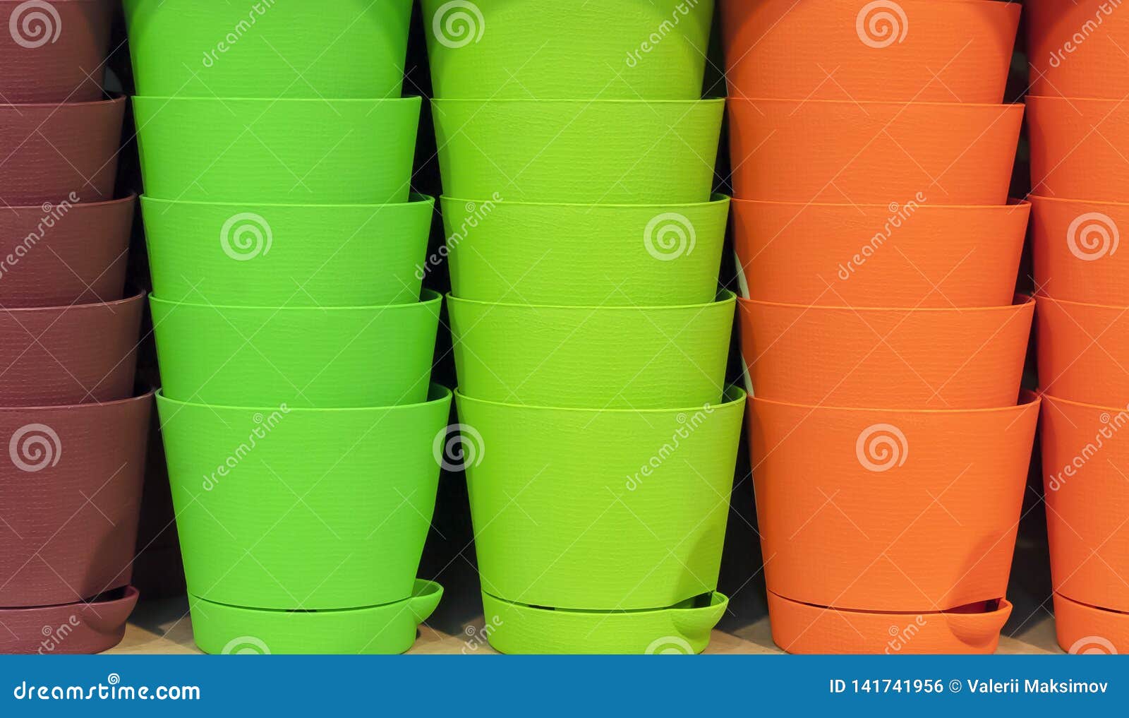 Plastic Pots for Flowers in Bright Colors Stock Photo - Image of ...
