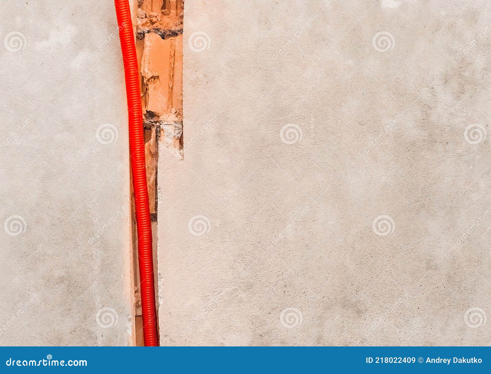 Plastic PVC Pipe Insulation Material on Construction Concrete Home Wall ...