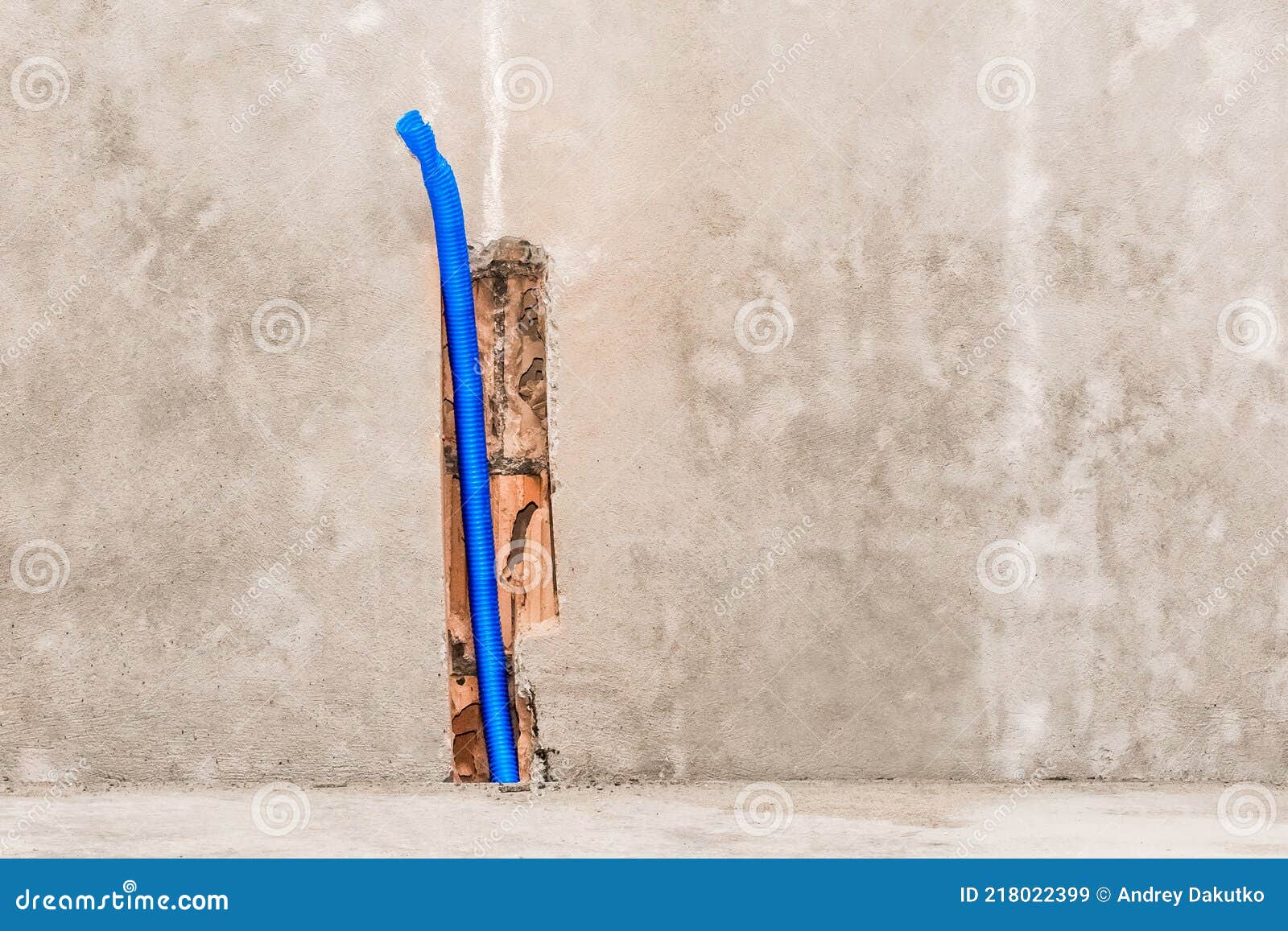 Plastic PVC Pipe Insulation Material on Construction Concrete Home Wall ...