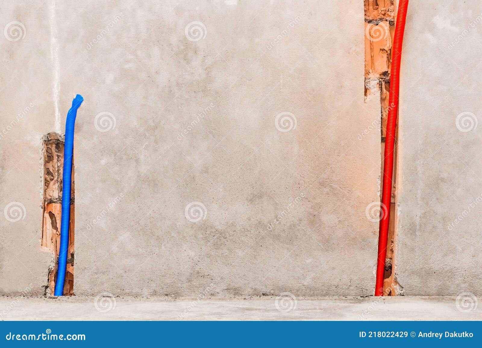 Plastic PVC Pipe Insulation Material on Construction Concrete Home Wall ...