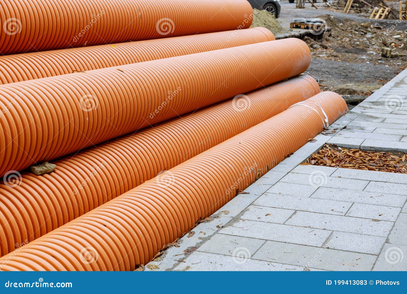 Plastic PVC Pipes Stacked in Rows at a Construction Site on ...