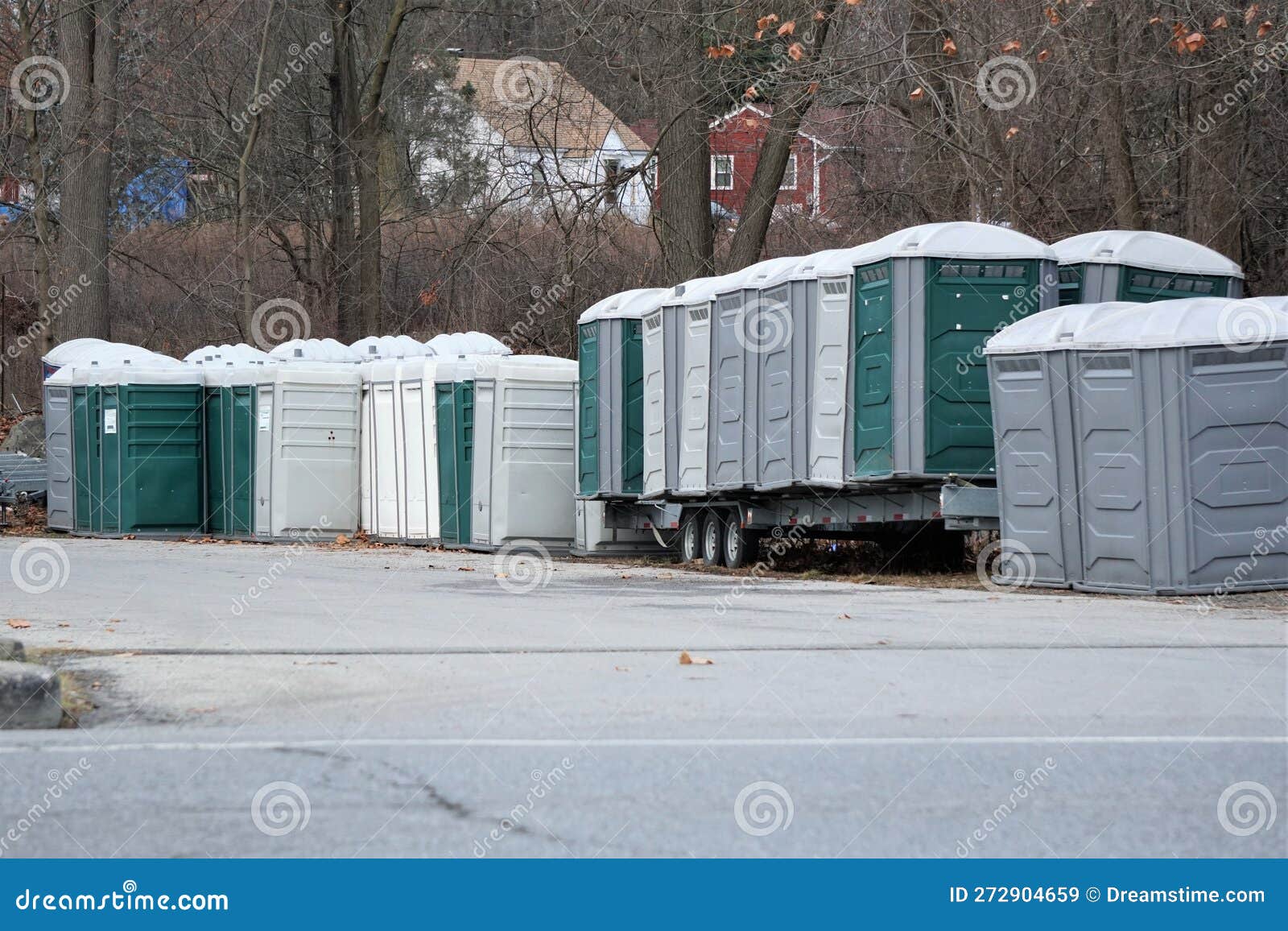Collection of Porta Potties in Parking Lot Stock Image - Image of ...