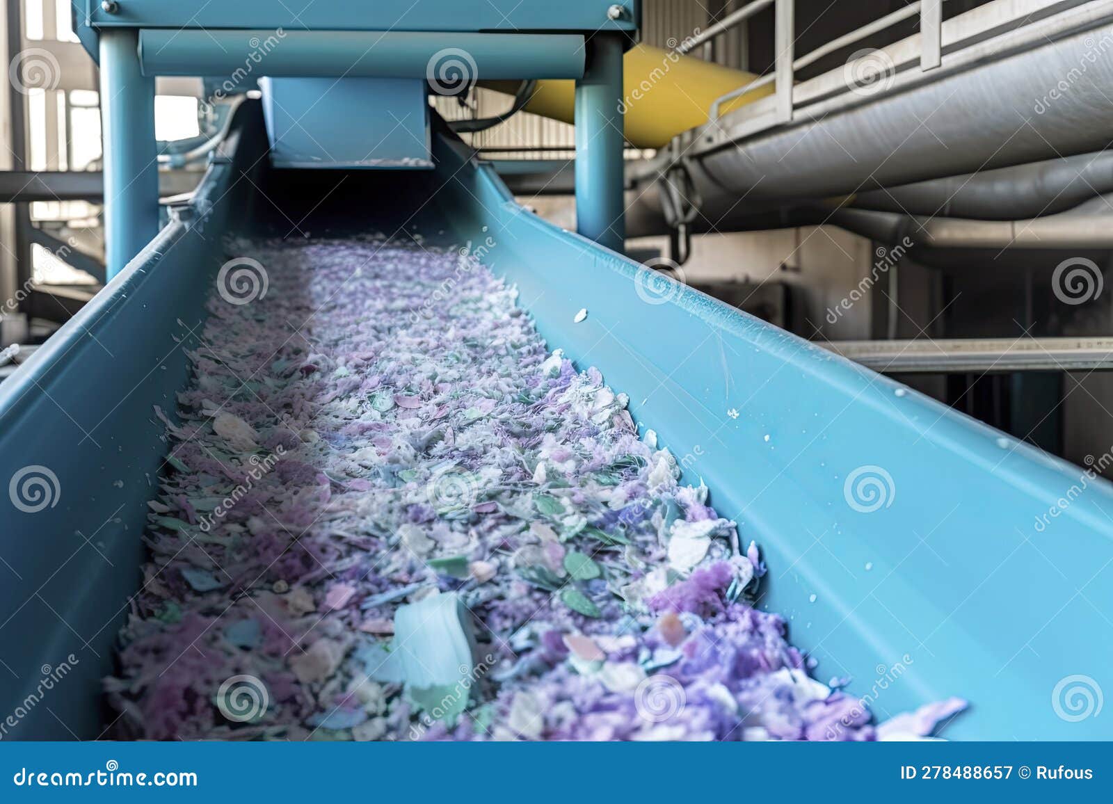 Plastic Recycling Plant. Conveyor with Shredded Plastic Stock ...