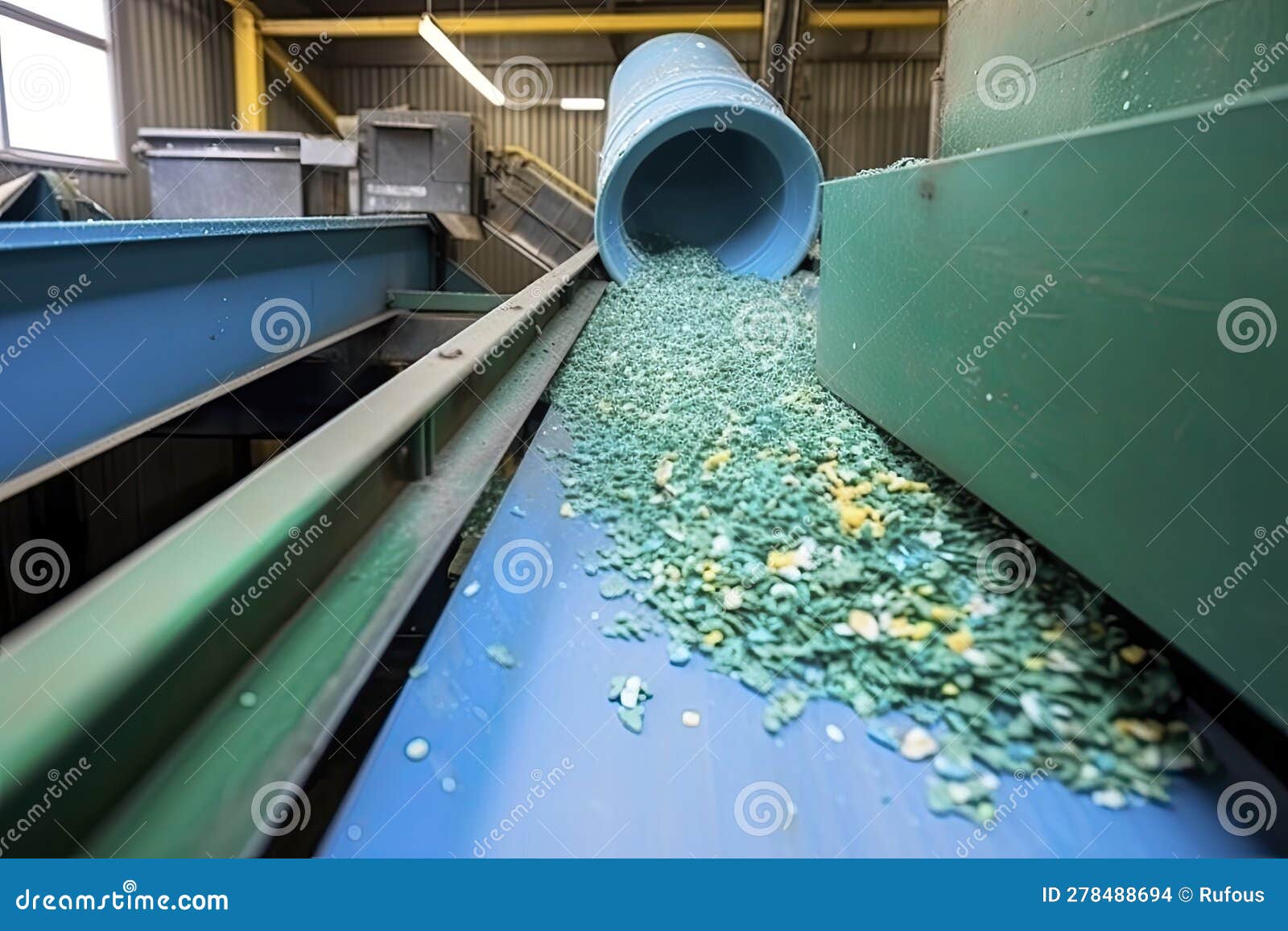 Plastic Recycling Plant. Conveyor with Shredded Plastic Stock ...