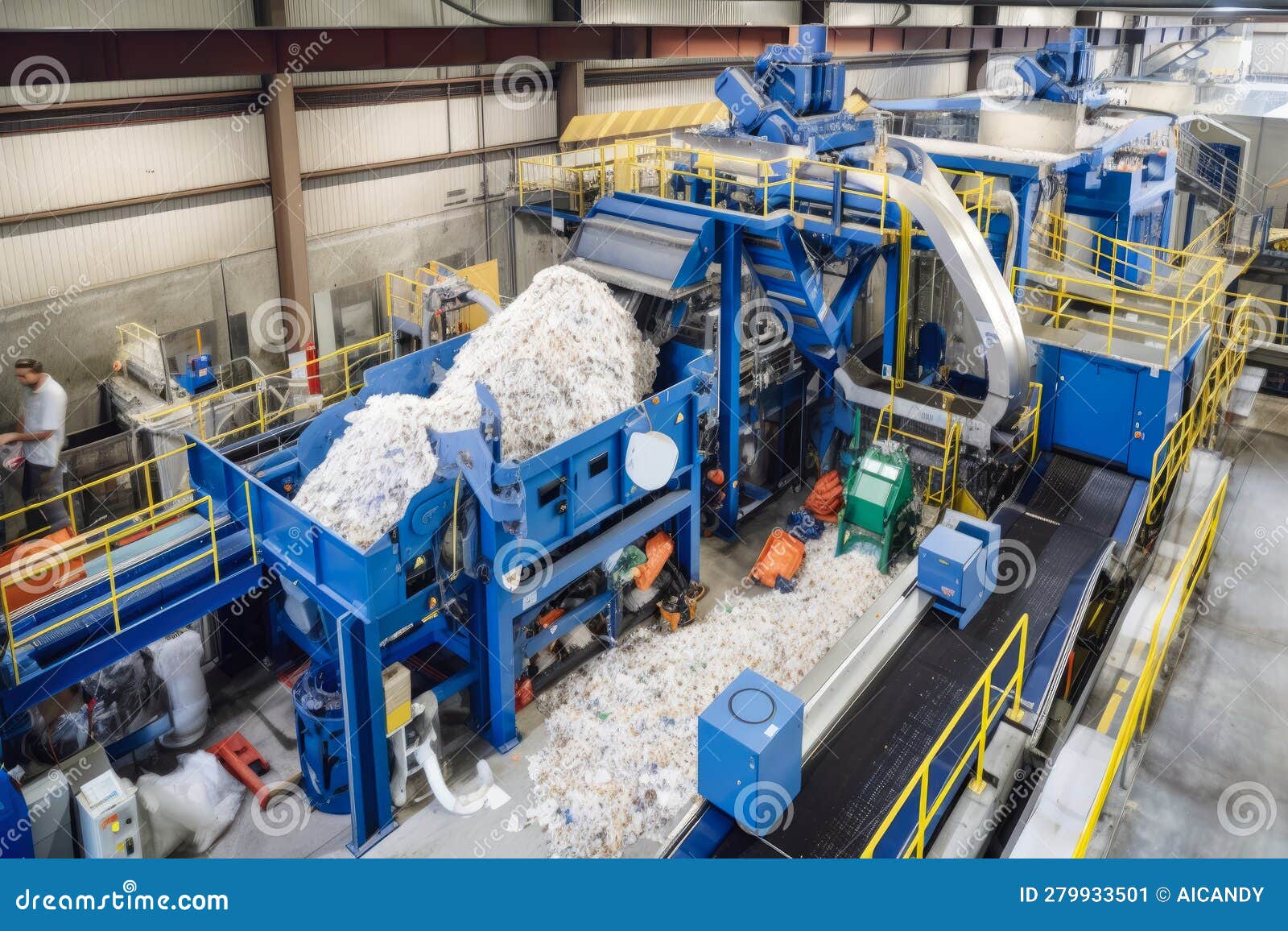 A Plastic Recycling Plant with Workers Operating Equipment To Sort ...