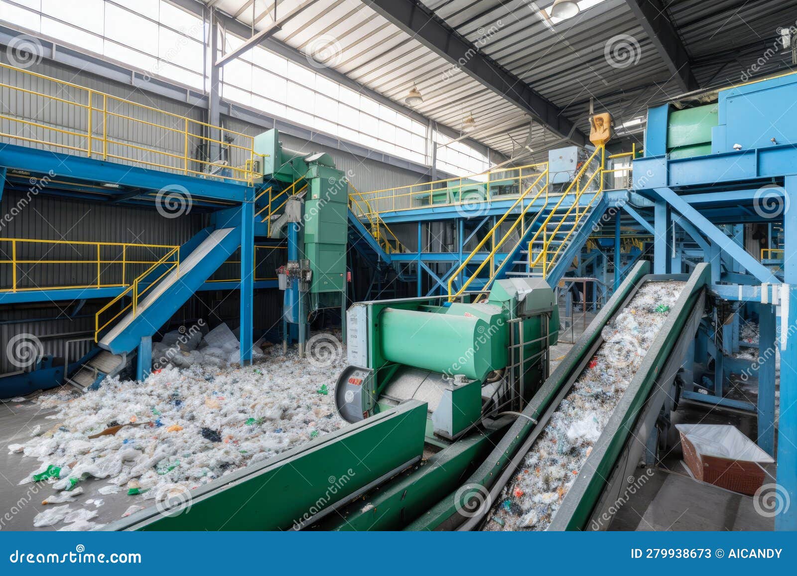 Plastic Recycling Plant with Workers Sorting Various Plastic Materials ...