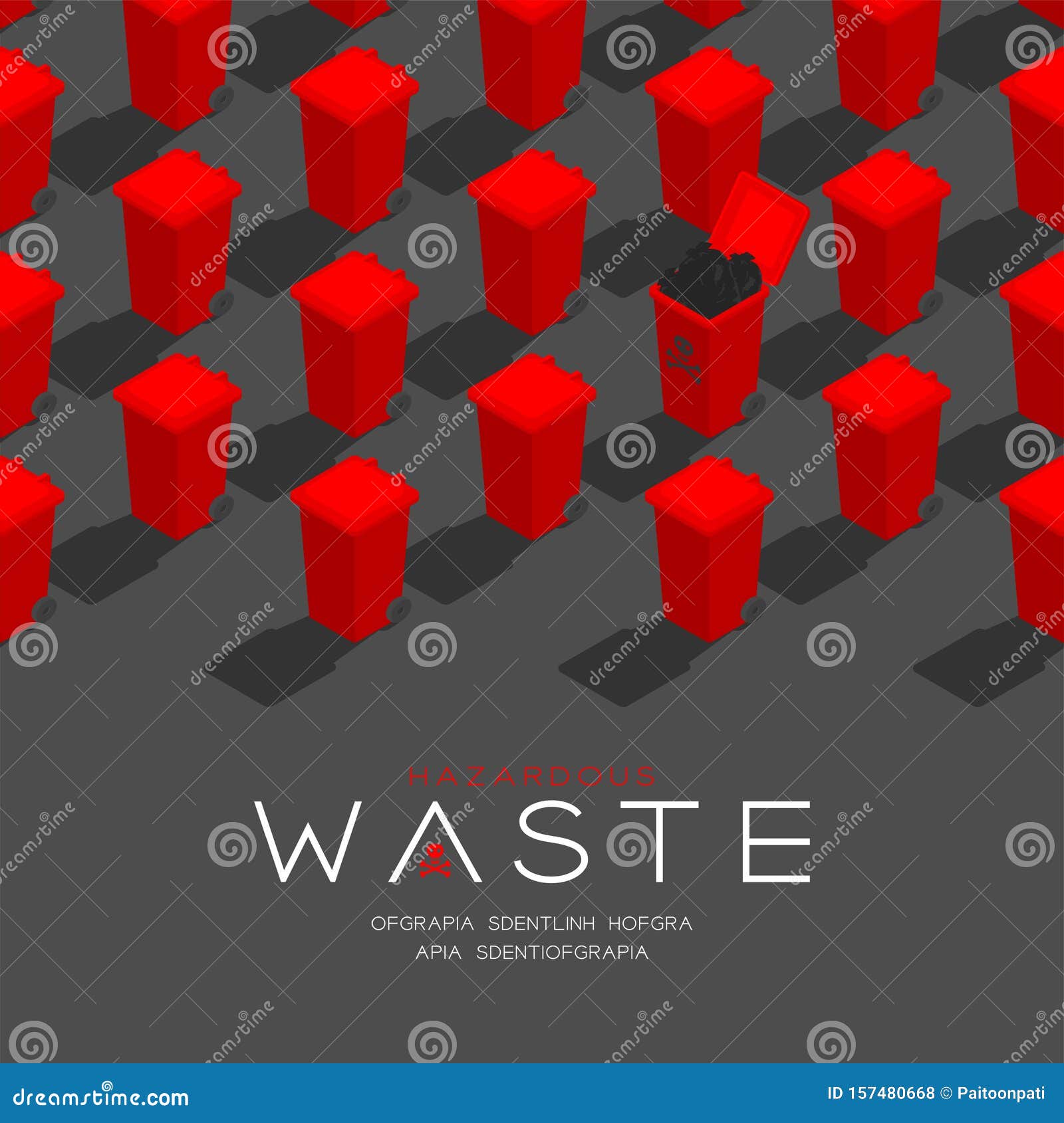 Plastic Red Trash and Hazardous Waste Garbage 3D Isometric Pattern ...