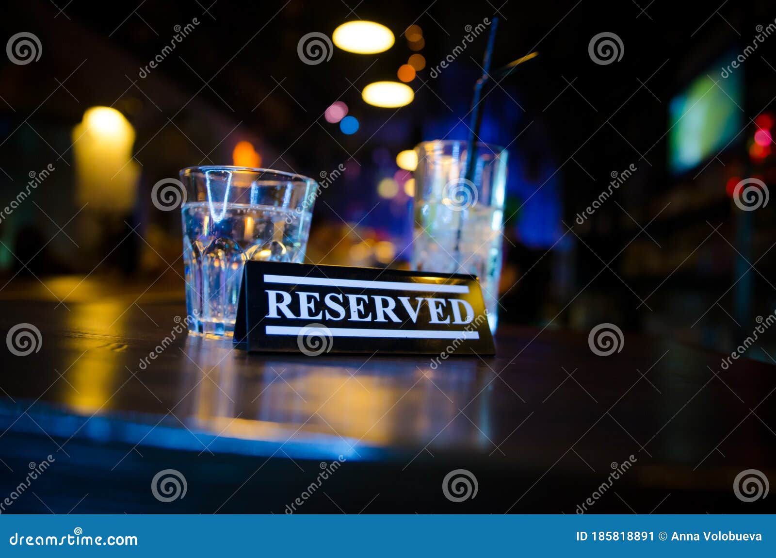 Plastic Occupied Sign With Refection On Dark Marble Dining Table Stock ...