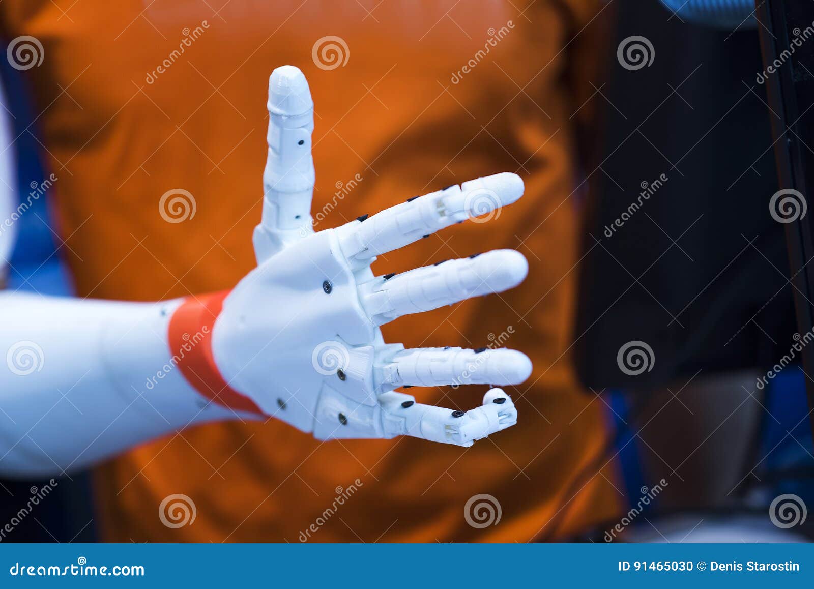 Plastic Robot Hand with Open Palm Gesture Stock Photo - Image of ...