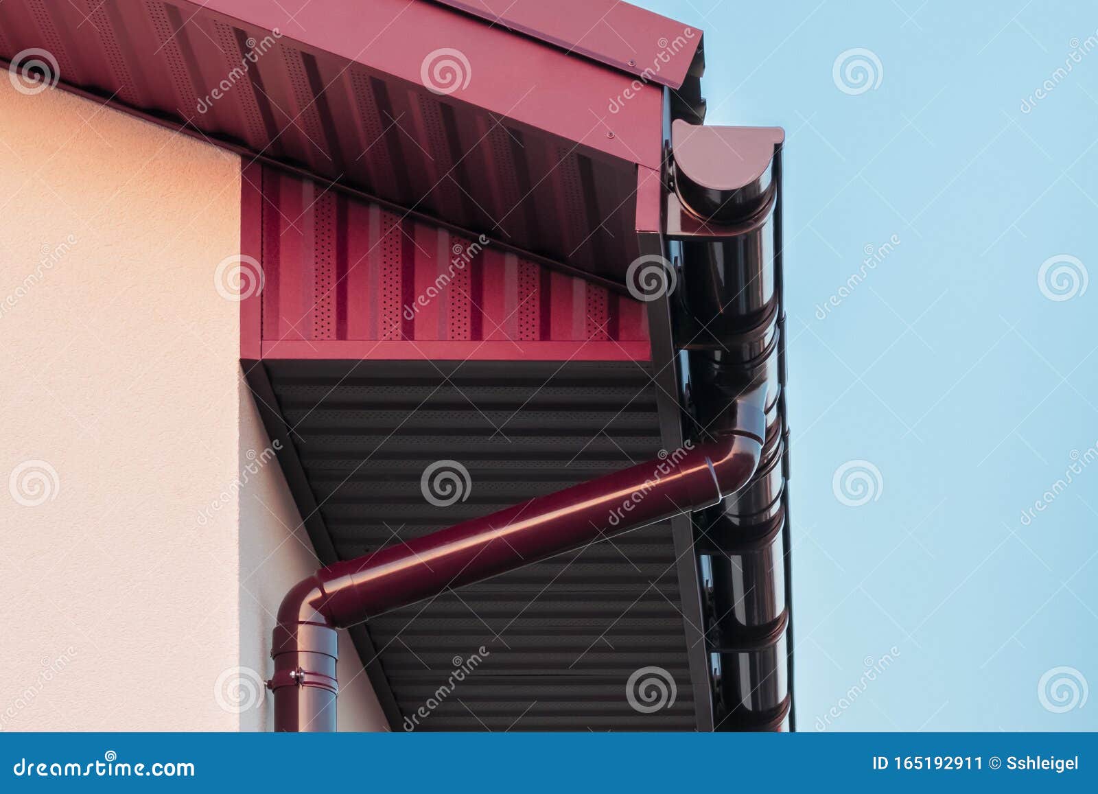 Plastic Roof Gutter and Downpipe on the Walls Stock Image - Image of ...