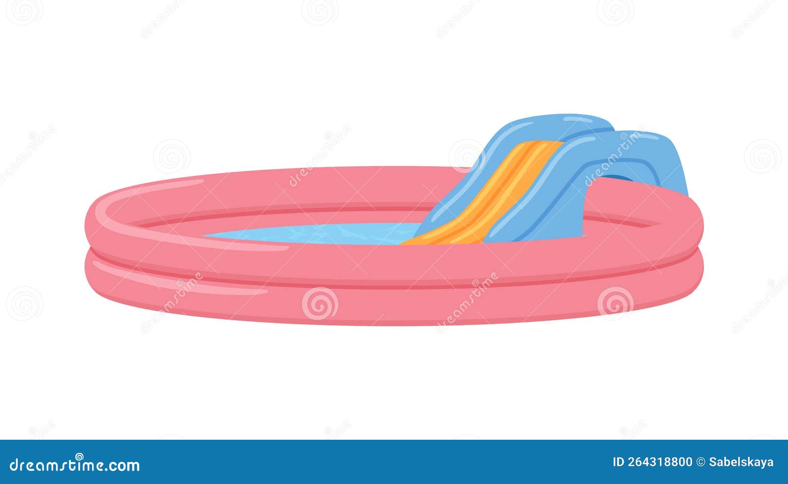 Plastic or Rubber Inflatable Pool with Slide Flat Vector Illustration ...