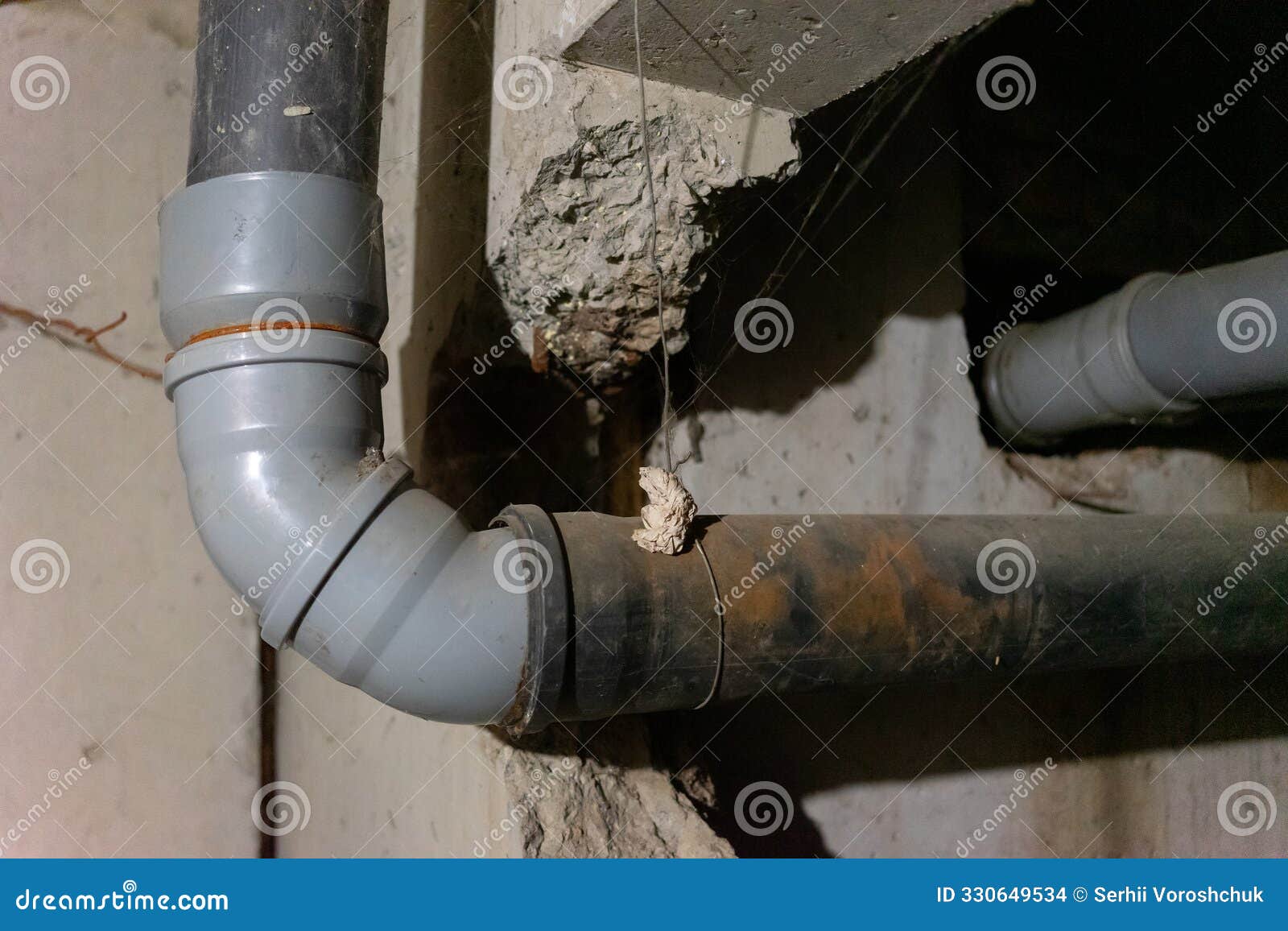 Plastic Sewer Pipe in the Basement of the House Stock Photo - Image of ...