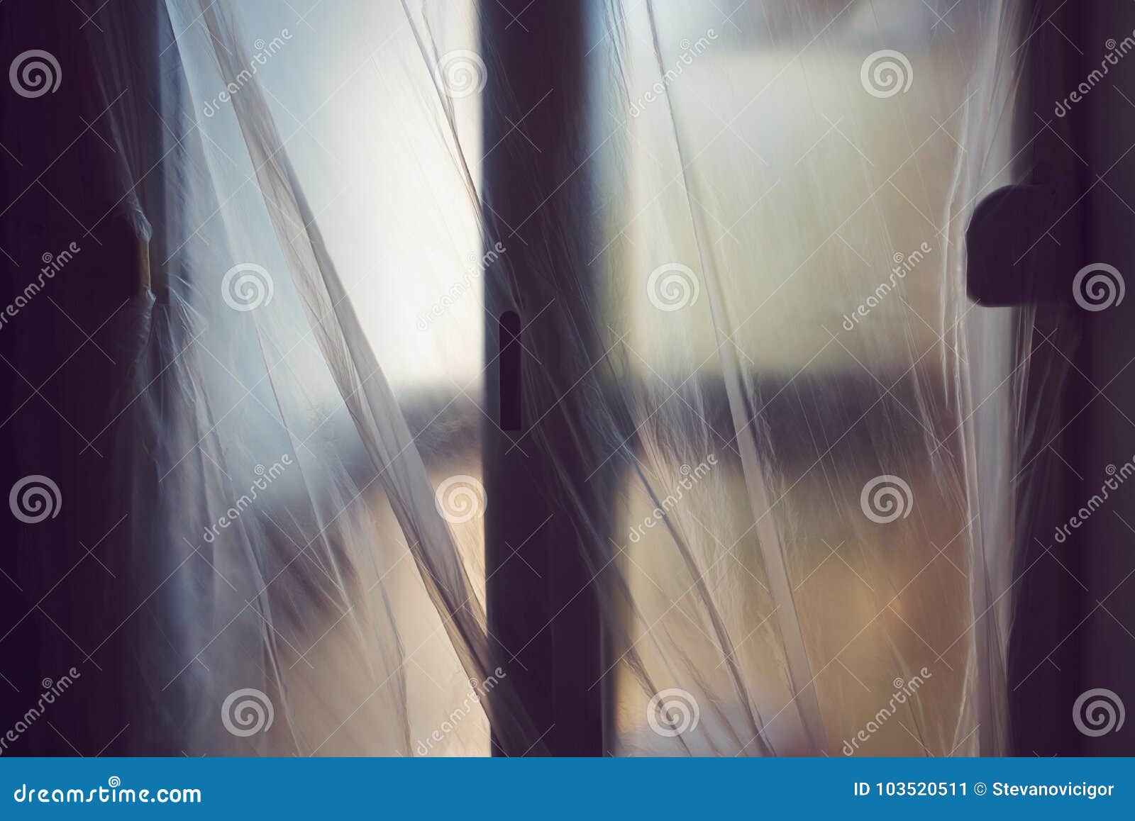 Plastic Sheet Masking Over the Door Stock Image - Image of sheet ...
