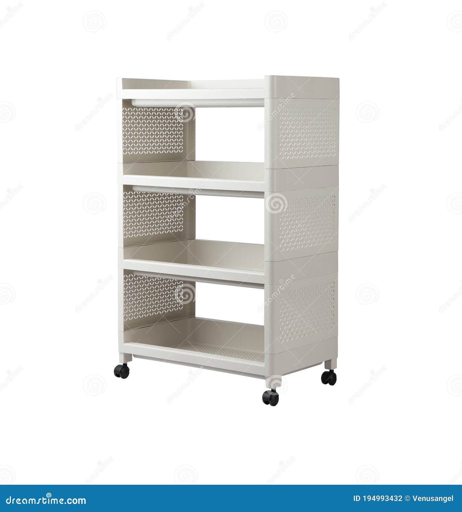Plastic Shelves Rack with Wheels Isolated on White Stock Photo - Image ...