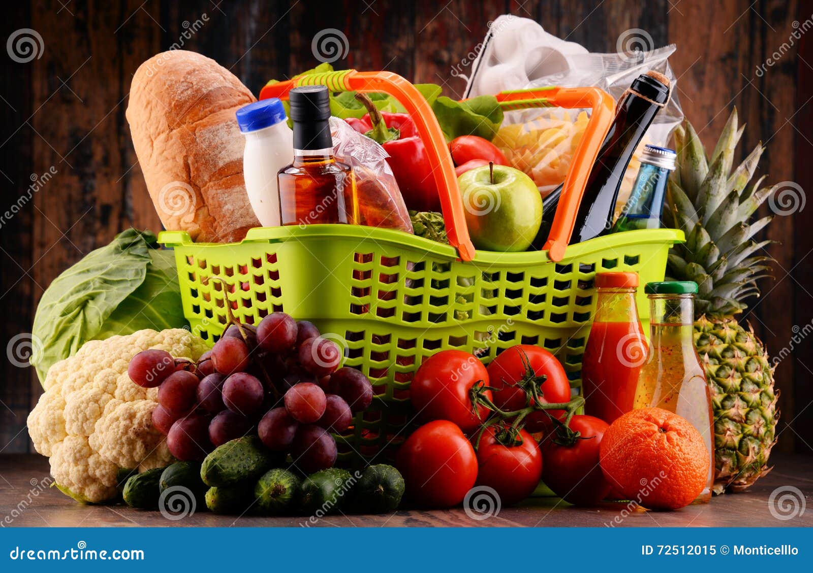 Plastic Shopping Basket with Assorted Gorcery Products Stock Image ...