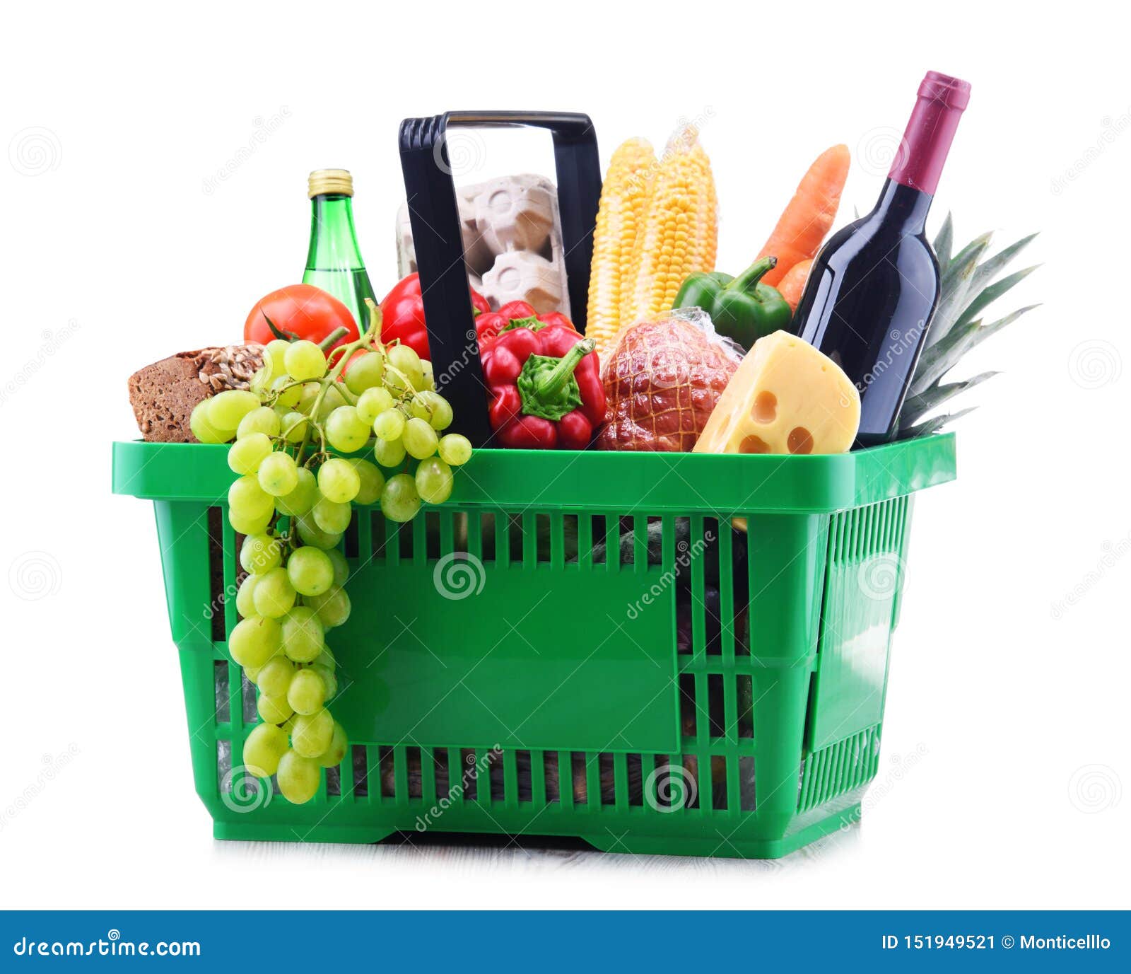 Plastic Shopping Basket with Assorted Grocery Products Stock Image ...