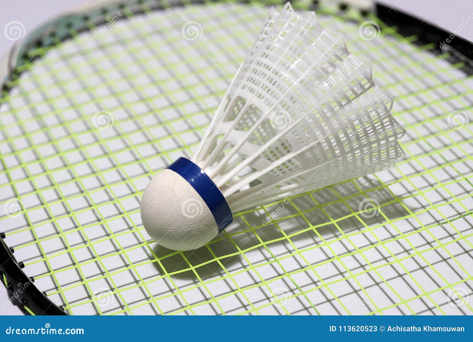 Plastic Shuttlecock of Badminton Put on the Green Net of Badminton ...