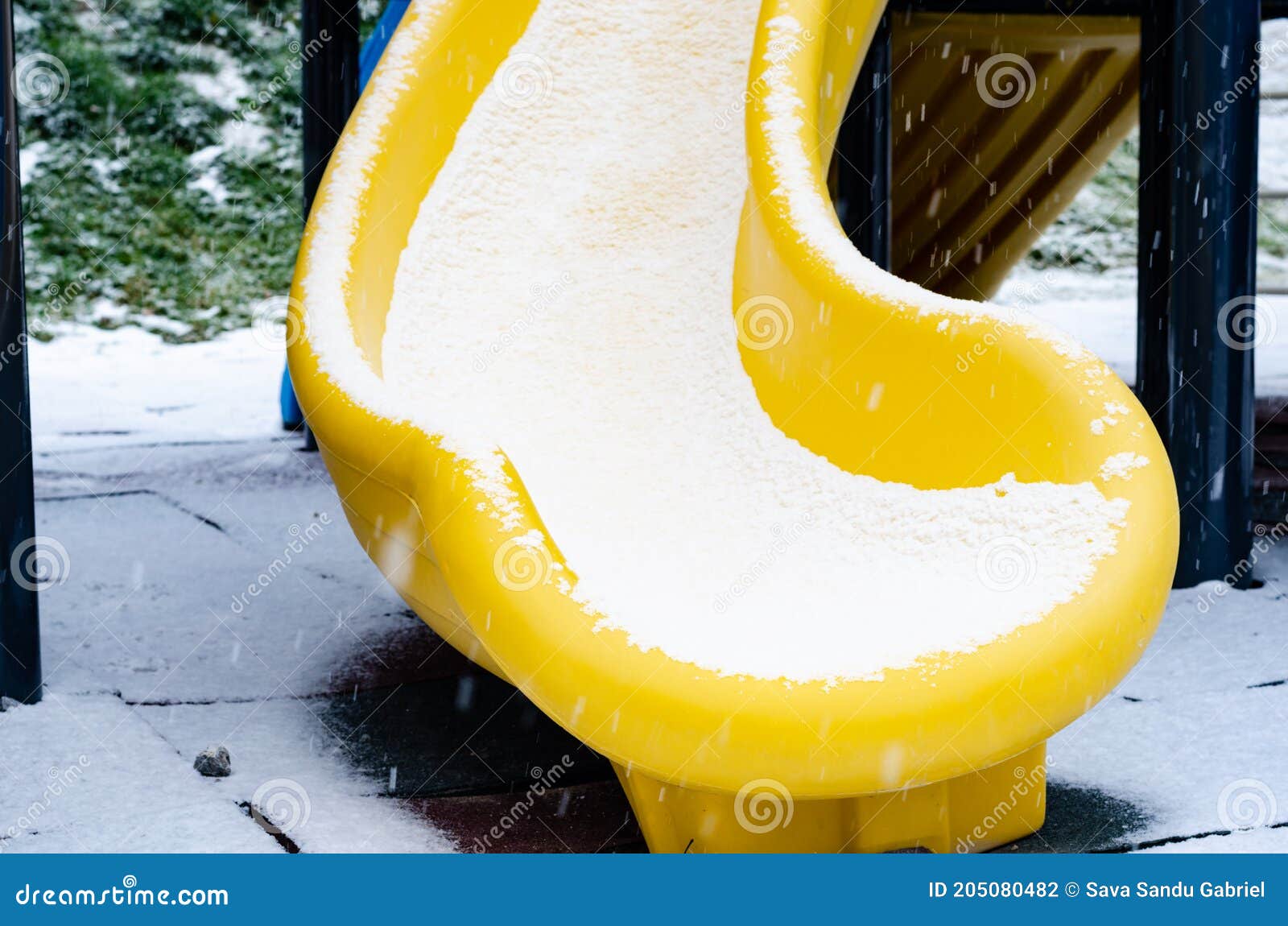 Plastic Slide Covered with Snow in the Park Stock Photo - Image of ...