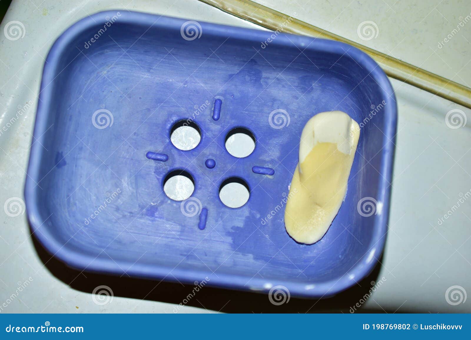 Plastic Soap Dish with Soap in the Bathroom Stock Photo - Image of ...