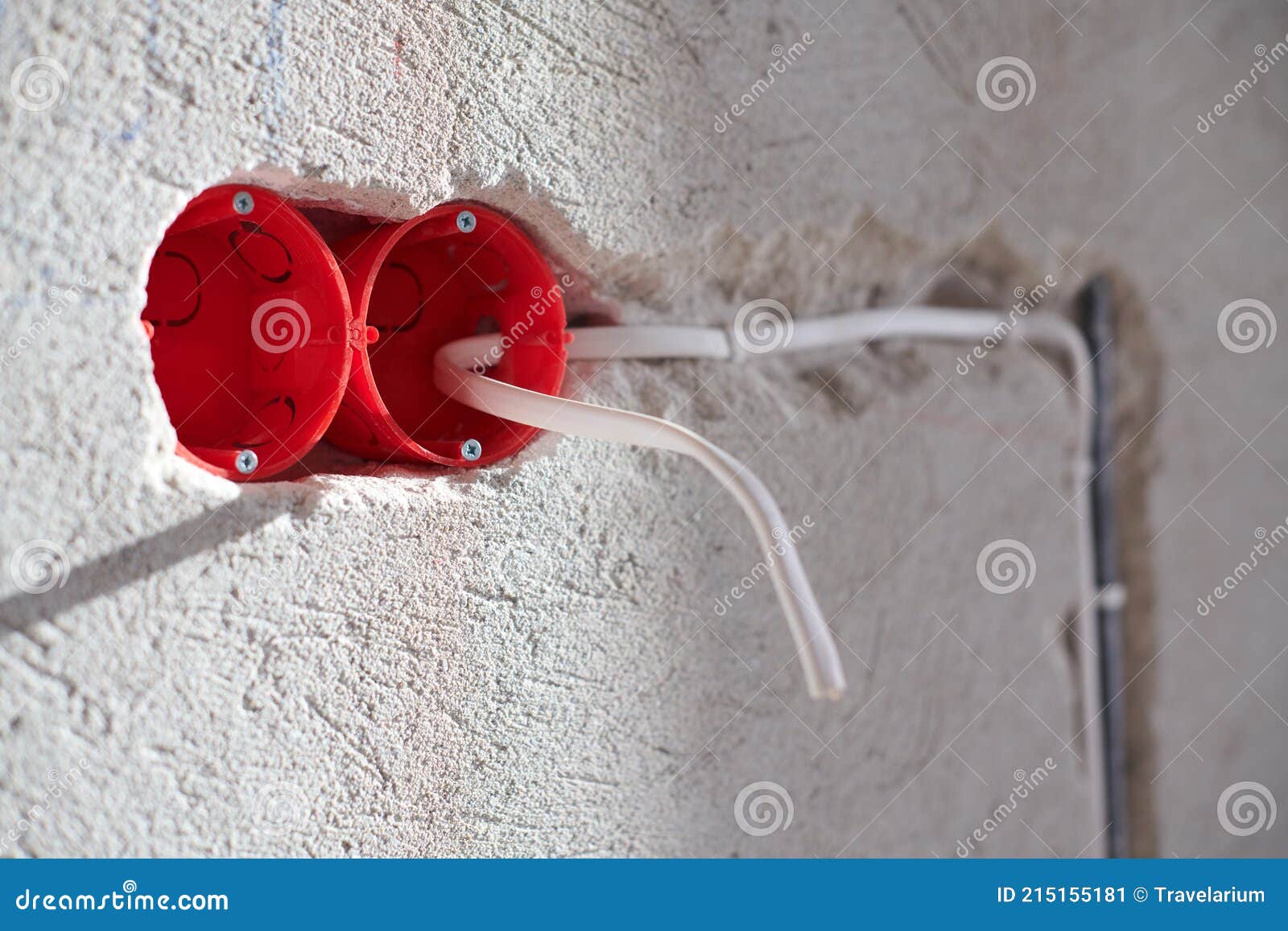 Plastic Socket Box and Electrical Wires on Plastered Wall Stock Image ...