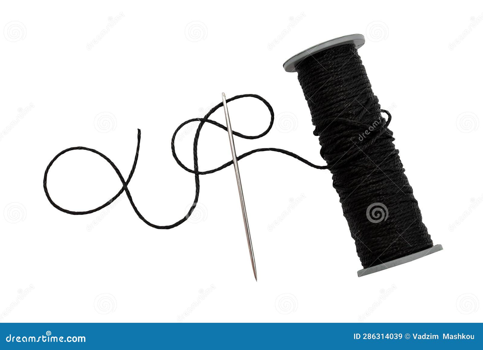 Plastic Spool with Black Synthetic Threads Close-up. Needle and Thread ...