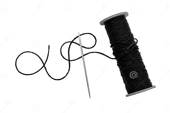 Plastic Spool with Black Synthetic Threads Close-up. Needle and Thread ...