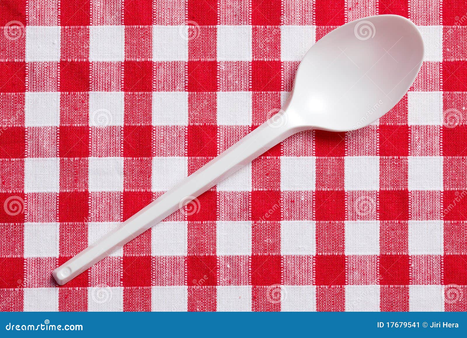 Plastic Spoon on Checkered Tablecloth Stock Image - Image of food ...