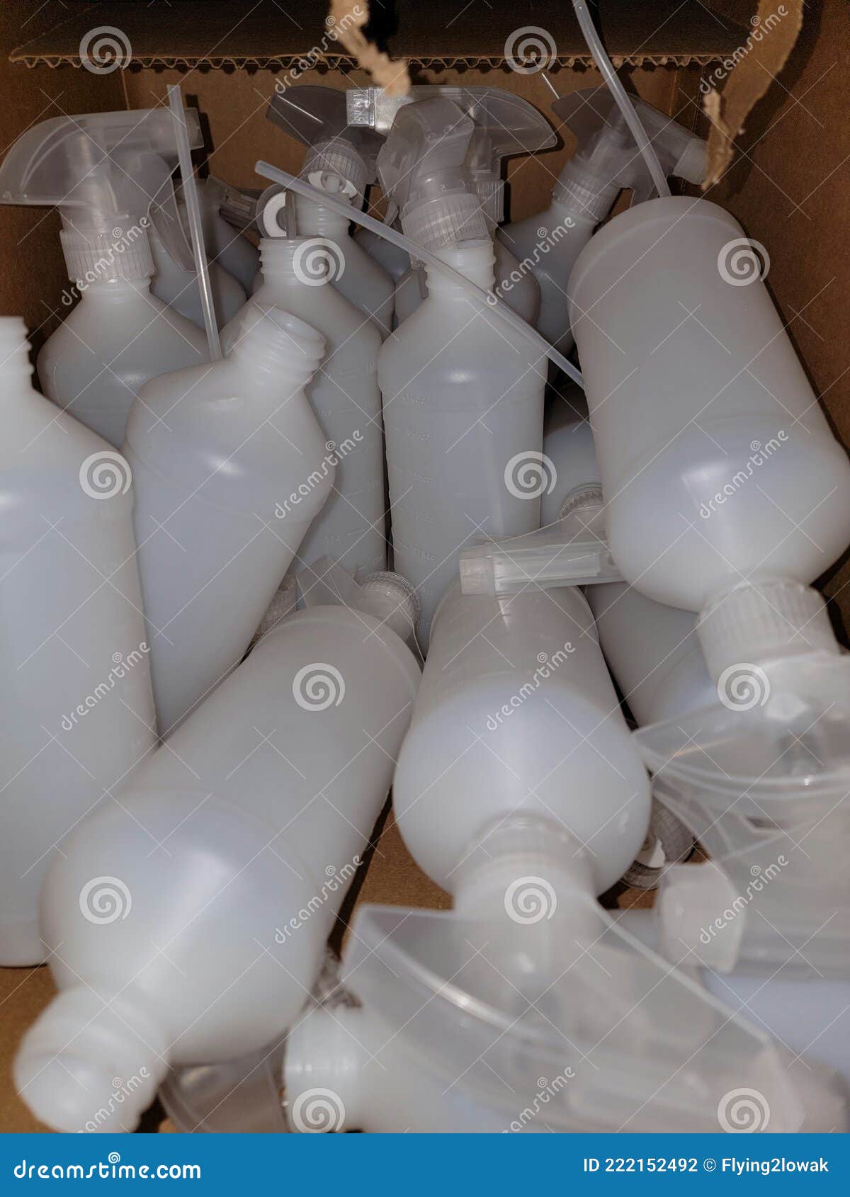 Plastic Spray Bottles in Cardboard Box Stock Photo - Image of cardboard ...