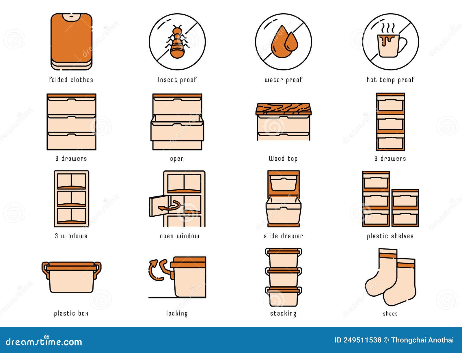 Plastic storage icon set stock vector. Illustration of polypropylene ...