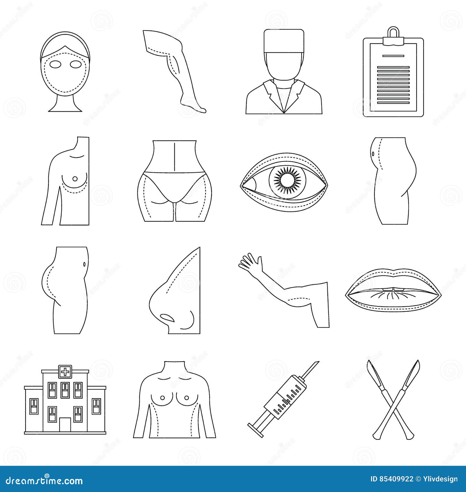 Plastic Surgeon Icons Set, Outline Style Stock Vector - Illustration of ...