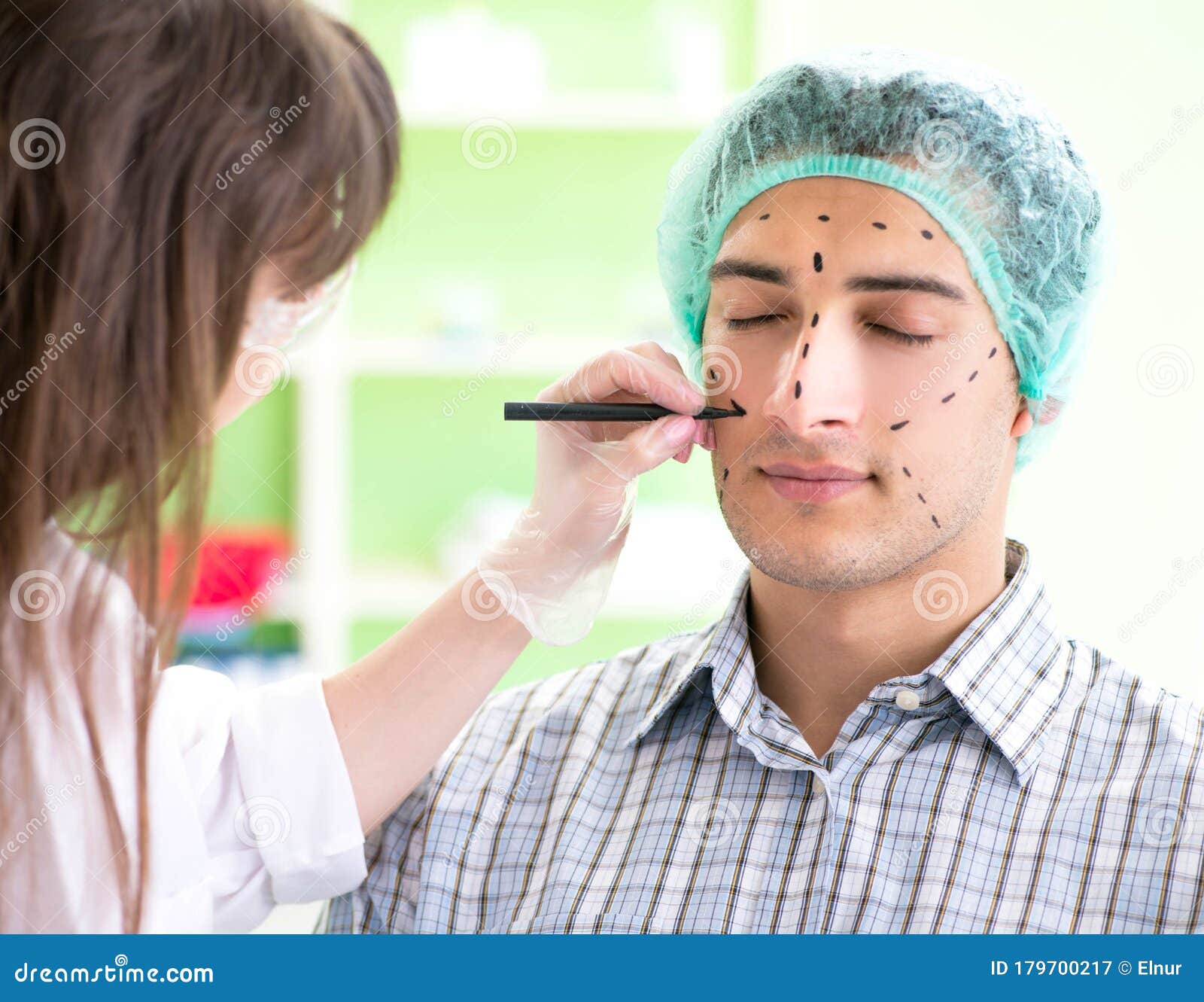 Plastic Surgeon Preparing for Operation on Man Face Stock Image - Image ...