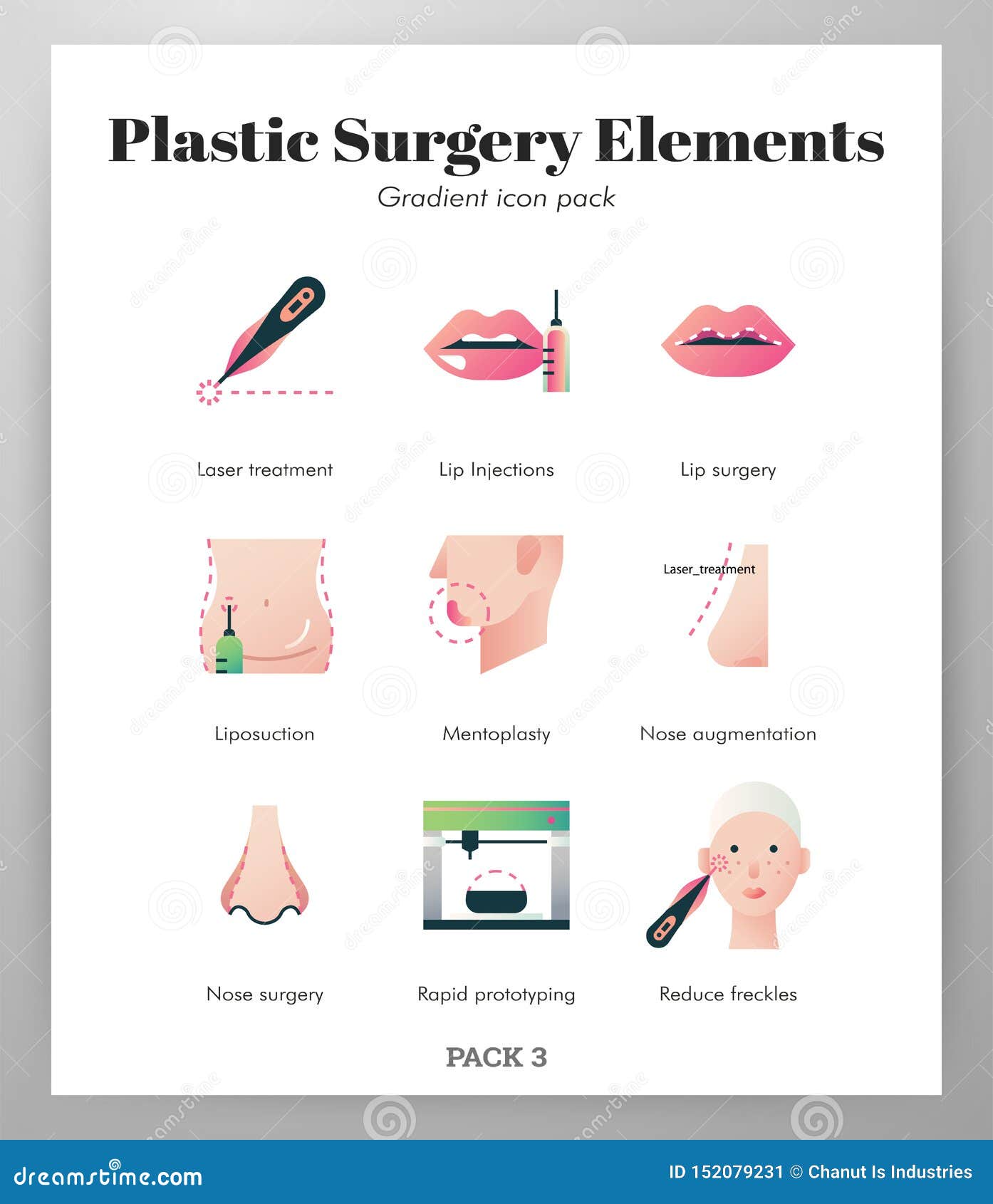 Plastic Surgery Elements Gradient Pack Stock Vector - Illustration of rhinoplasty, printing ...