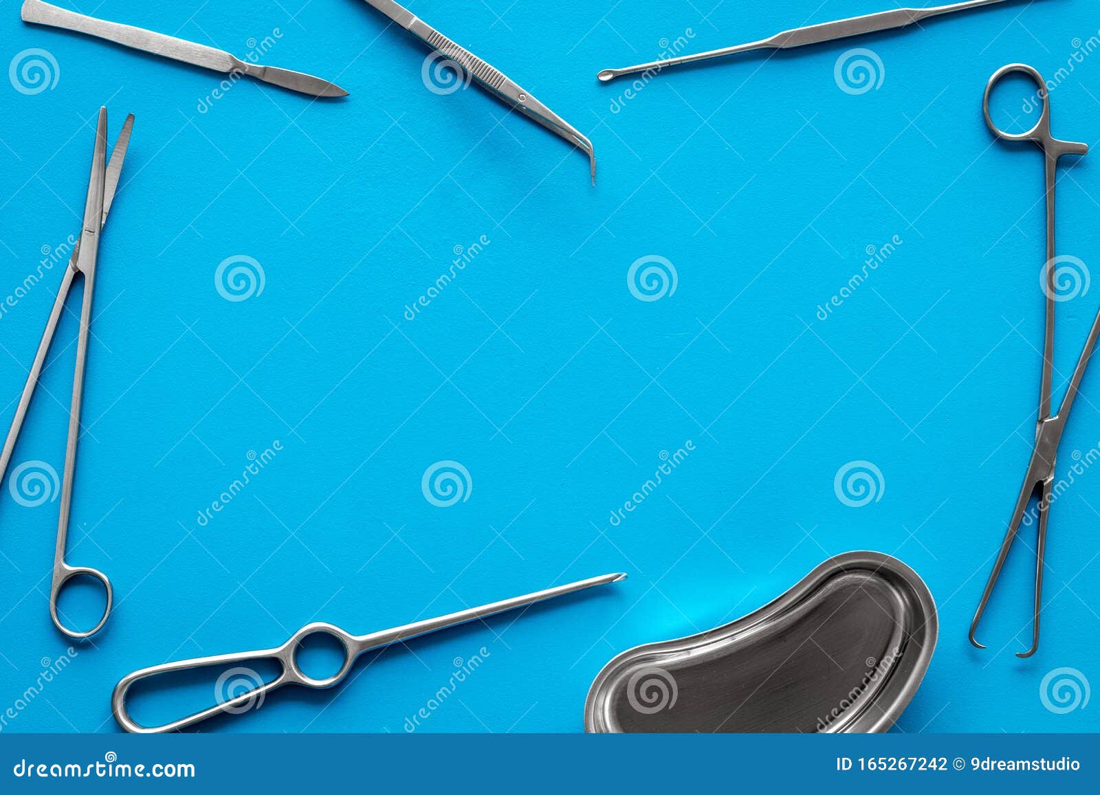 Plastic Surgery. Instruments for Beauty Operations on Blue Background ...