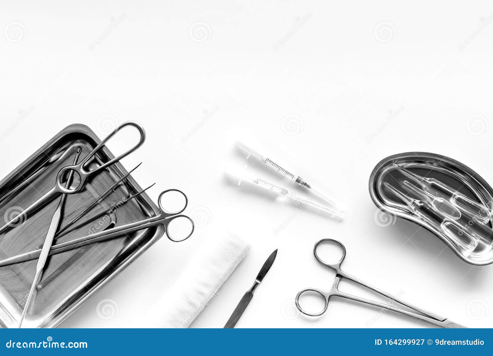 Plastic Surgery Instruments and Tools with Bandage on White Background ...