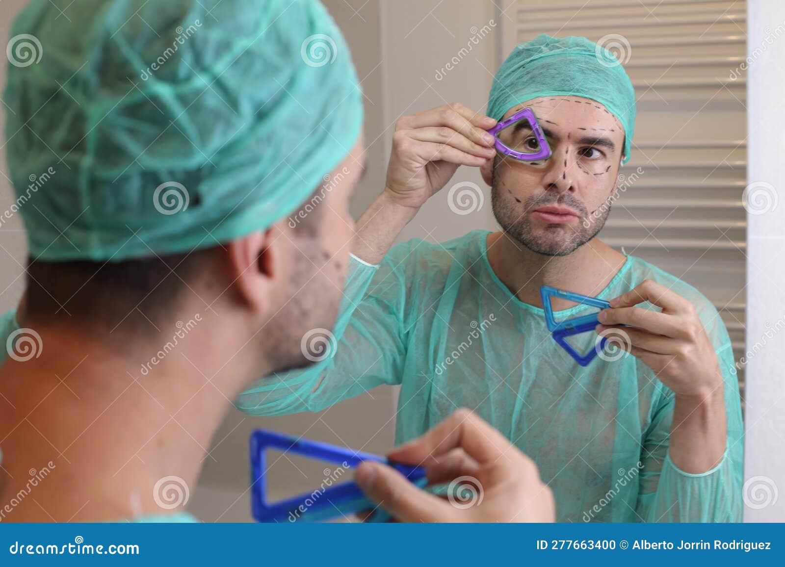 Plastic Surgery Patient Checking His Face Symmetry Stock Photo - Image ...