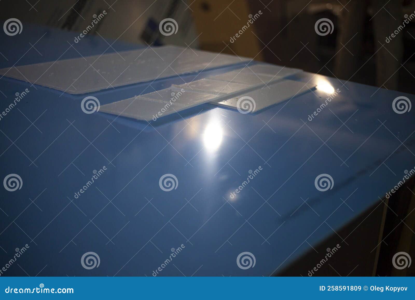 Plastic on Table. Transparent Material on Desktop Stock Image - Image ...