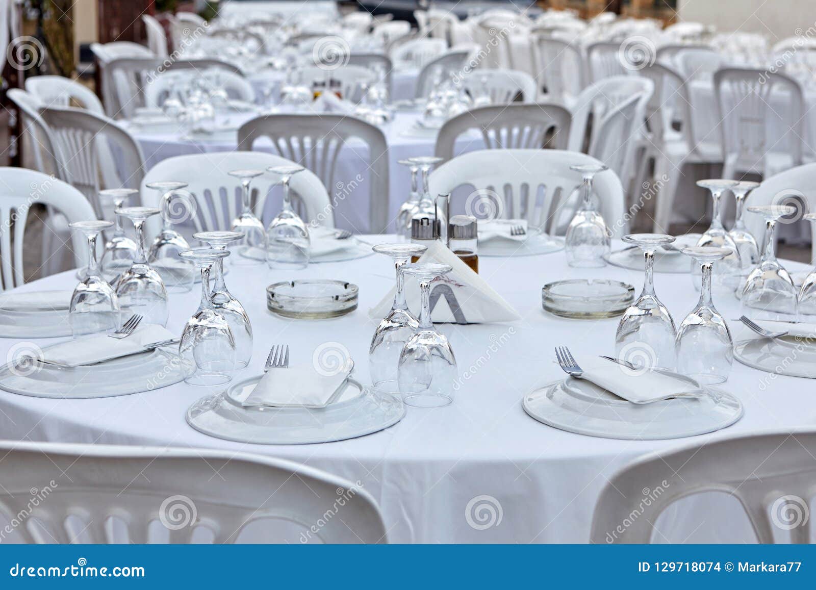 Plastic Tables Setting for an Outdoor Reception. Stock Photo - Image of ...